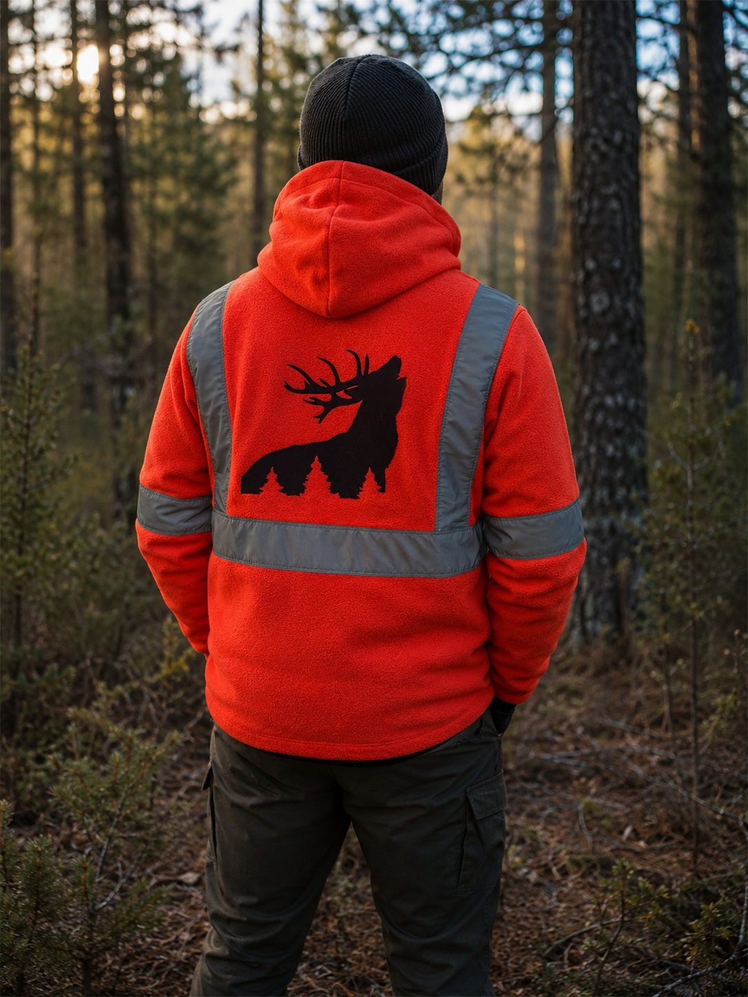 Adults Roaring Stag - Full Hi Vis Fleece Hoodie – Antler Apparel NZ